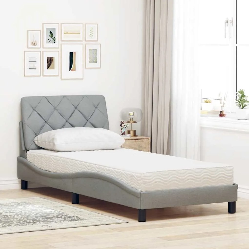 Postel s matrací světle šedá 90 x 200 cm textil 3310713