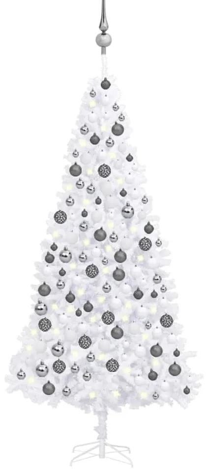 3077885 vidaXL Umělý vánoční stromek s LED diodami a sadou koulí 300 cm bílý