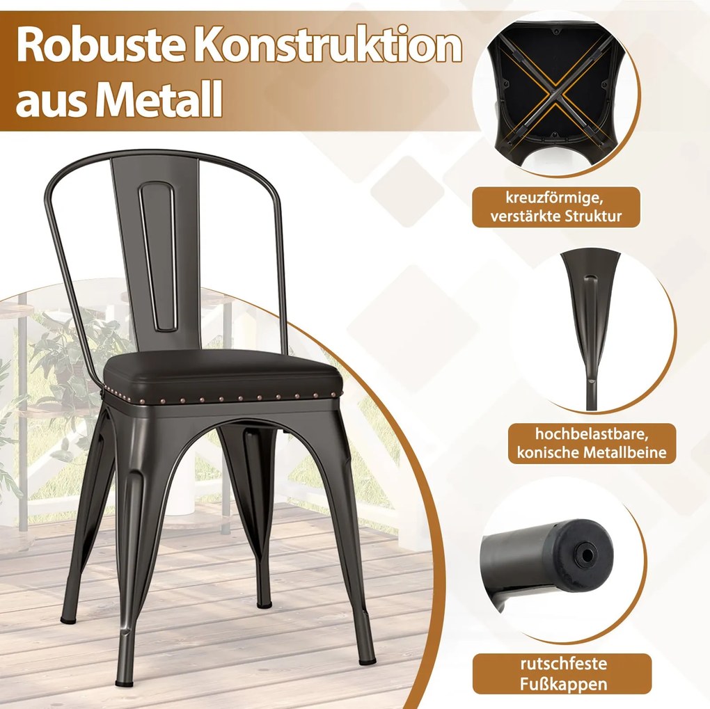 Costway Židle do jídelny4Set bistro židle kovové židle stohovatelné kuchyňské