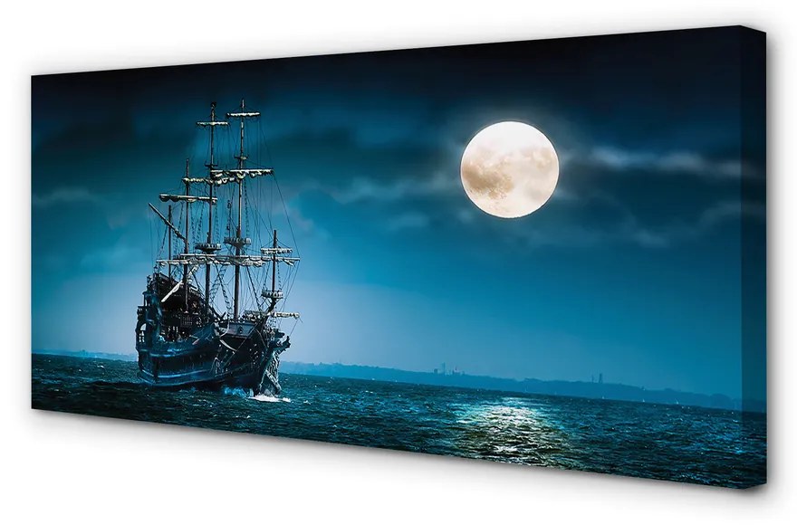 Obrazy na plátně Sea city měsíc loď 100x50cm
