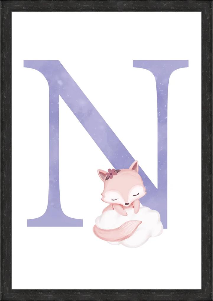 Abeceda písmena s liškou - Obraz, Plakát Velikost: A3 - 29,7x42 cm, Volba rámu: s bílým rámem, Písmeno: W