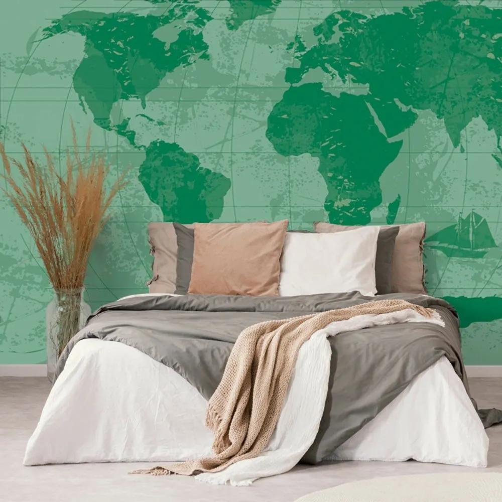 Samolepící tapeta rustikální mapa světa v zelené barvě - 150x100 cm