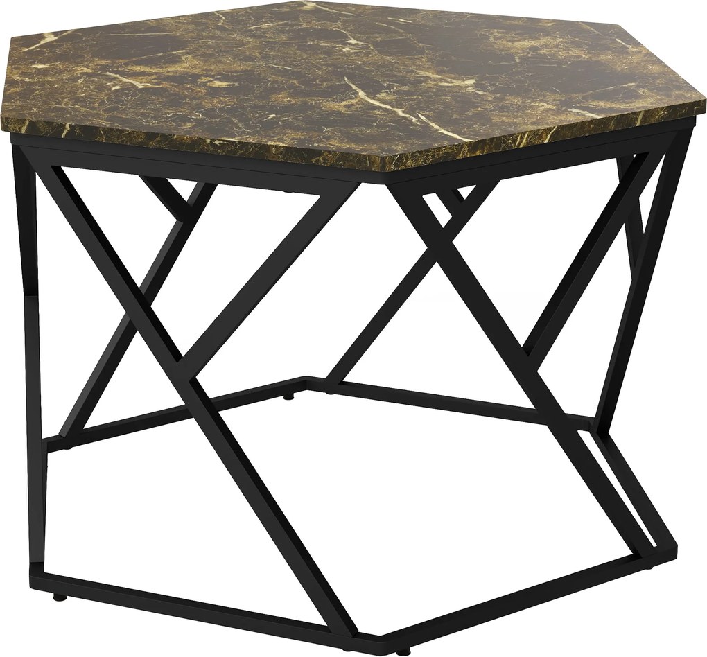 HOMCOM Moderní konferenční stolek s faux mramorovou deskou a MDF a ocelovou konstrukcí, 81x70x51,2cm, Černý | Aosom