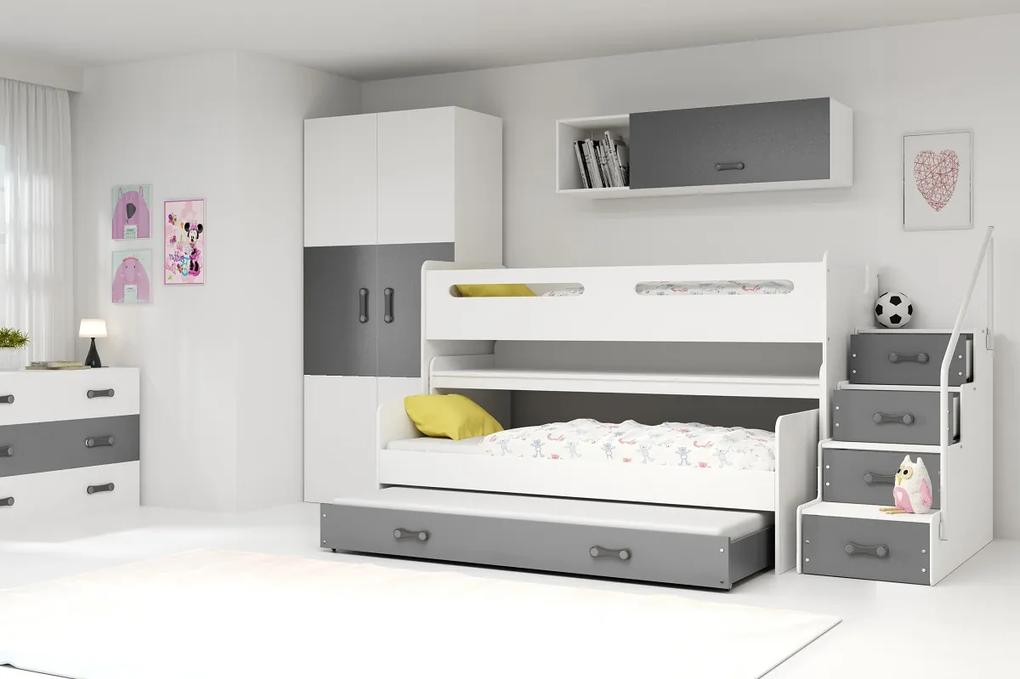 BMS Group Dětská multifunkční postel s přistýlkou a vysouvacím stolem MAX 1 200x80 grafit Šedá