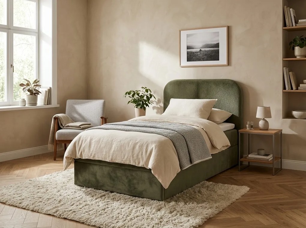 Čalouněná postel boxspring FORENA 90x200 cm tmavě zelená Matrace: Matrace Bonell pružinová