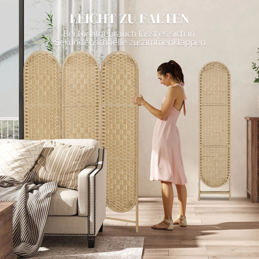 HOMCOM Paravan 3-dílný 120 x 170 cm Dělící stěna Skládací příčka se zaklenutou horní částí Přírodní
