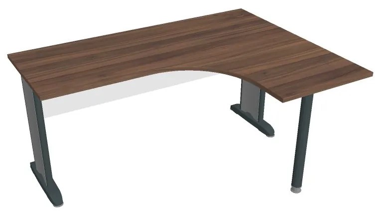 Stůl ergo oblouk levý 160×120/60 cm - Hobis Cross CE 60 L Dekor stolové desky: ořech, Dekor lamino podnože: bílá, Barva nohou: černá