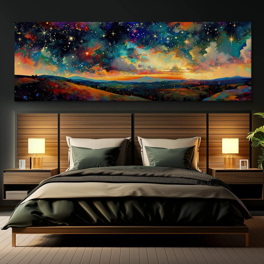 Obraz na plátně - Když hvězdy svítí a slunce zapadá FeelHappy.cz Velikost obrazu: 150 x 50 cm