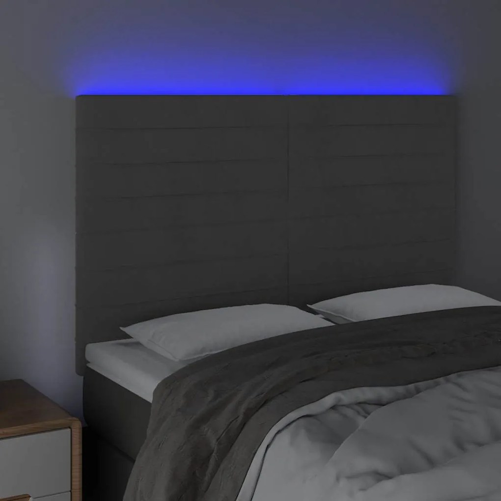 Čelo postele s LED tmavě šedé 144x5x118/128 cm samet 3122613
