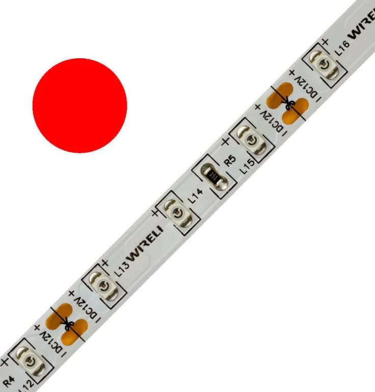 Color LED pásek WIRELI 3528  60 625nm 4,8W 0,4A 12V (červená)
