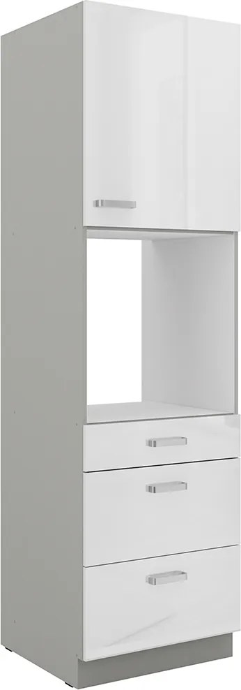 BIANCA sb | vysoká skříňka 60 DPS-210 3S1F na vestavnou troubu | PREMIUM BOX | 60 cm | světle šedá/bílá lesk