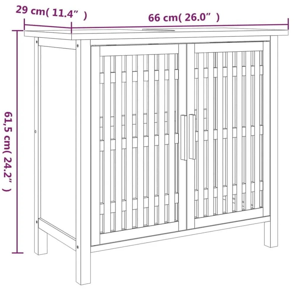 Petromila Umyvadlová skříňka 66 x 29 x 61,5 cm masivní ořechové dřevo