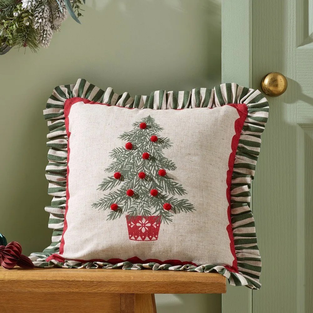Dekorační polštář s vánočním motivem 45x45 cm Frilled Christmas Tree – Catherine Lansfield