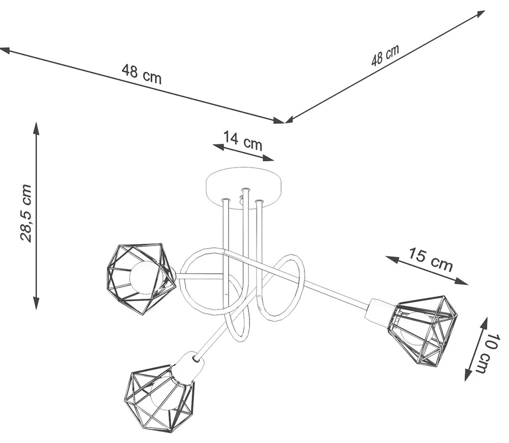 Stropní svítidlo Artemis, 3x černé drátěné stínítko