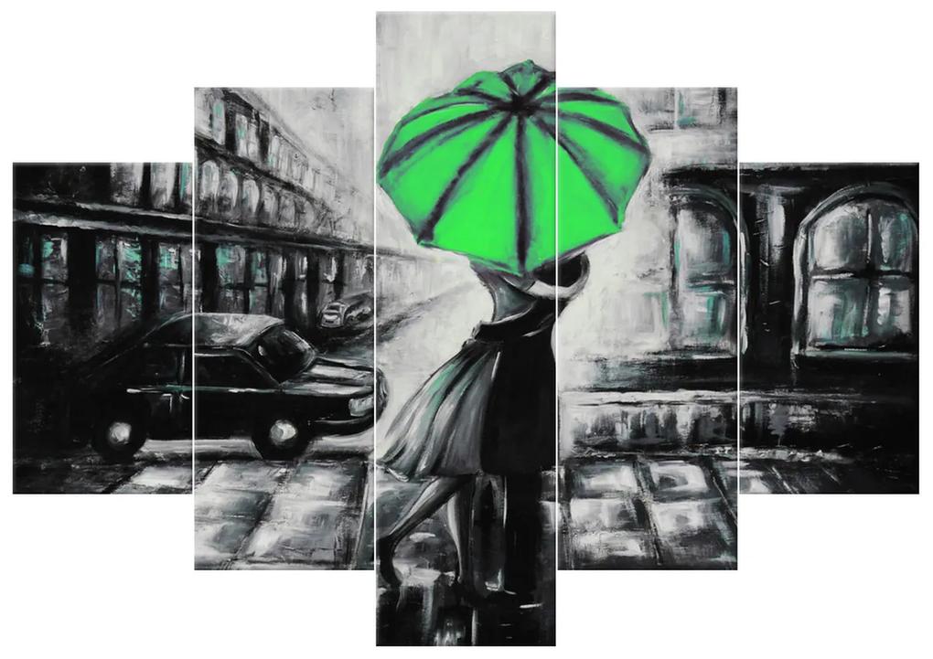Gario Ručně malovaný obraz Zelený polibek v dešti - 5 dílný Rozměry: 100 x 70 cm