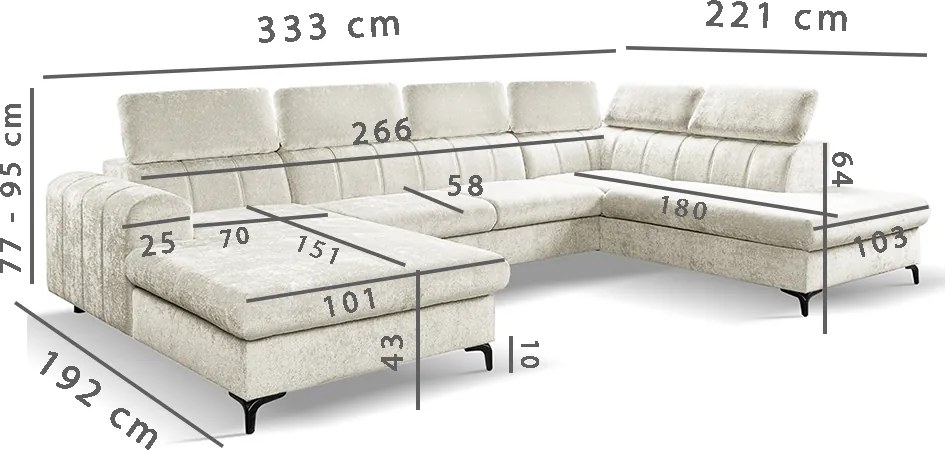 Sedací souprava rohová WILD | 192x333x221 cm | ve tvaru U | rozkládací s úložným prostorem | béžová 683