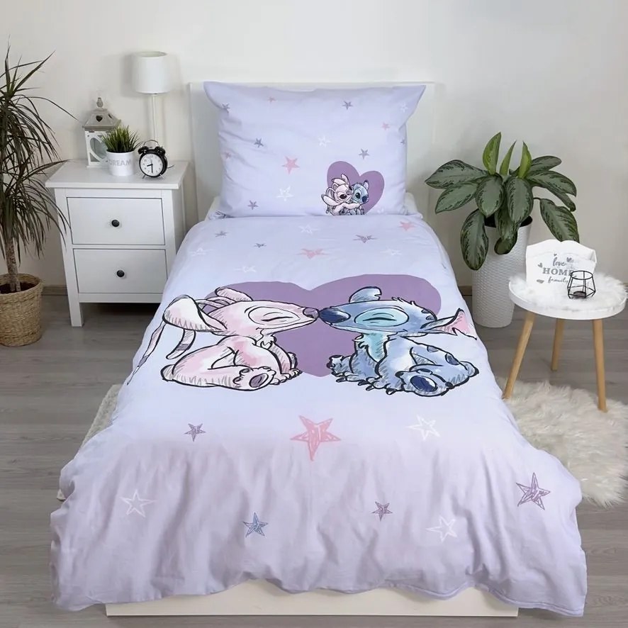Jerry Fabrics Bavlněné povlečení 140x200 Lilo and Stitch Heart heather povlak na polštář 70x90 JF 24
