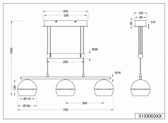 Trio - Lustr na lanku FLETCHER 3xE14/40W/230V matný chrom