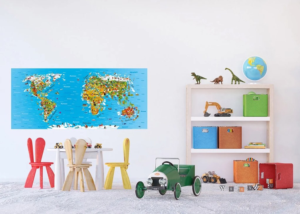 Dětská vliesová fototapeta na zed' Dětská Mapa Světa | 202 x 90 cm | DFTNH2731