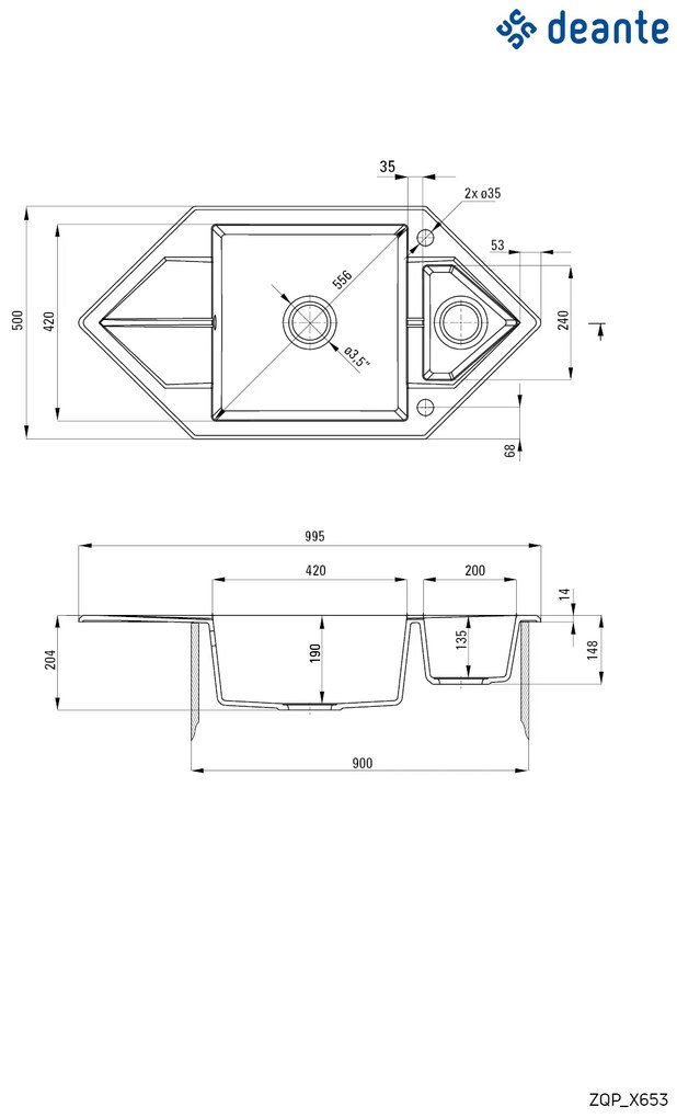 Deante Dřez Hexon 1,5 komory, granit - ZQP A653, alabastr