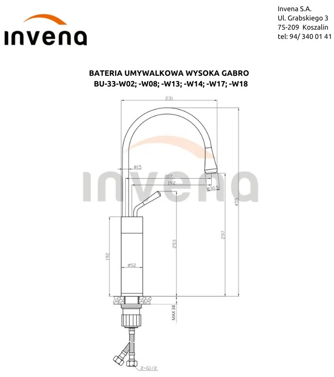Invena Gabro, vysoká umyvadlová baterie, bílá-chromová, INV-BU-33-W02-V