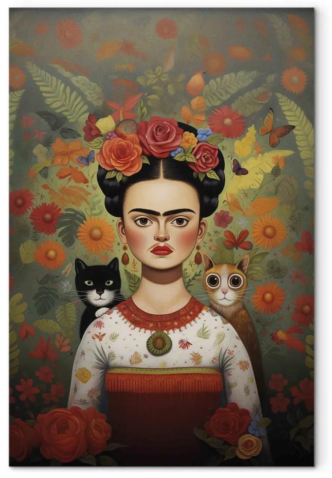 Obraz Cartoon Frida - A Colorful Portrait of the Artist With Two Cats