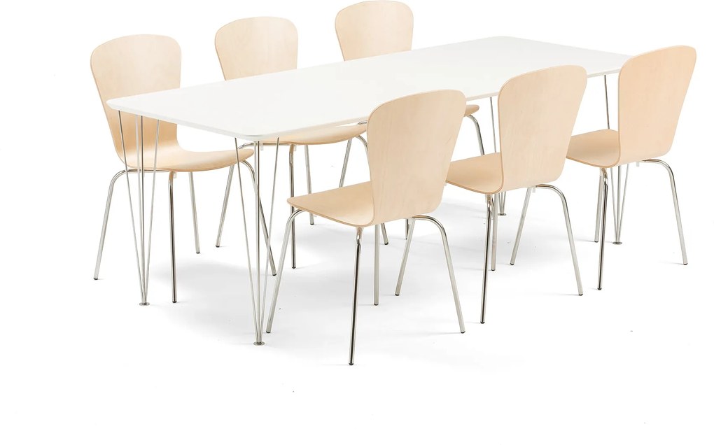 AJ Produkty Jídelní set Zadie + Milla, 1 stůl a 6 židlí v barvě bříza