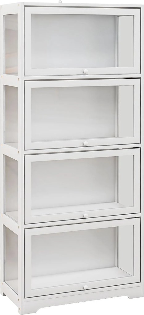 HOMCOM 4-patrový vitrínový kabinet s skládacími akrylovými dveřmi, protiskluzovým vitrinou pro studovnu, ložnici a kancelář 59x30x139 cm Bílá | Aosom