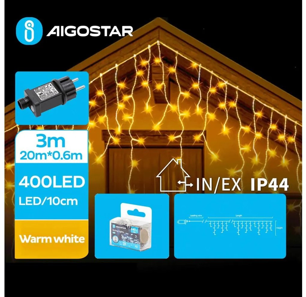Aigostar - LED Venkovní vánoční řetěz 400xLED/8 funkcí 23x0,6m IP44 teplá bílá