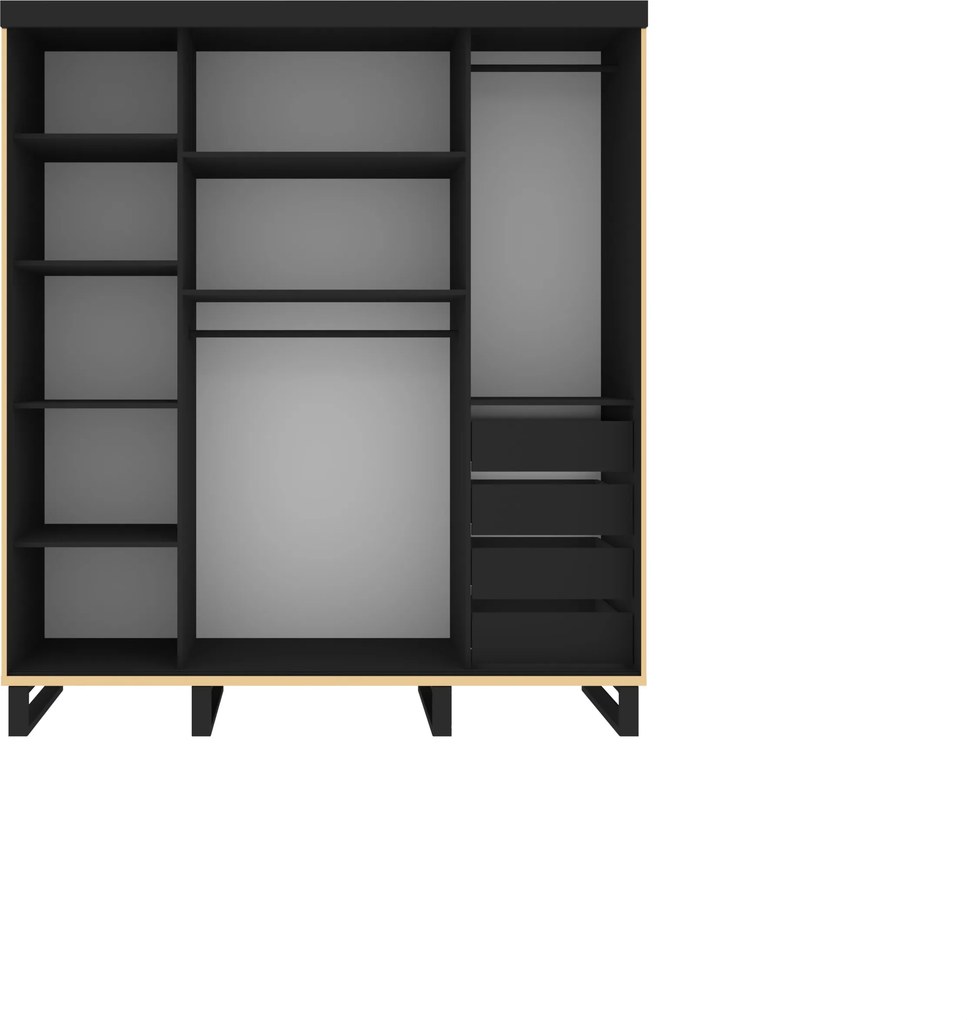 ARK Šatní skříň GOD, Černá/Zlatá 200 cm