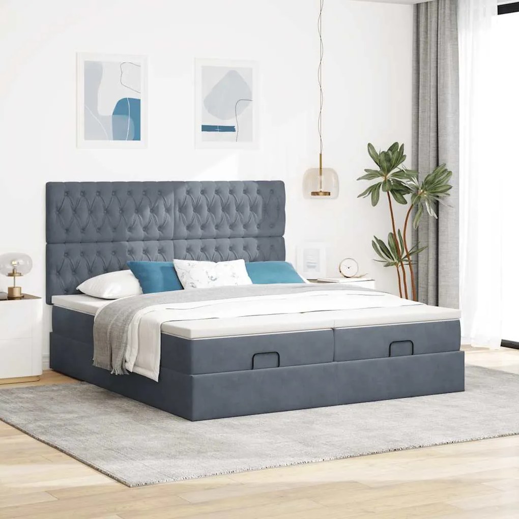 Osmanský rám postele s matracíes tmavě šedá 160x200cm samet 3313785