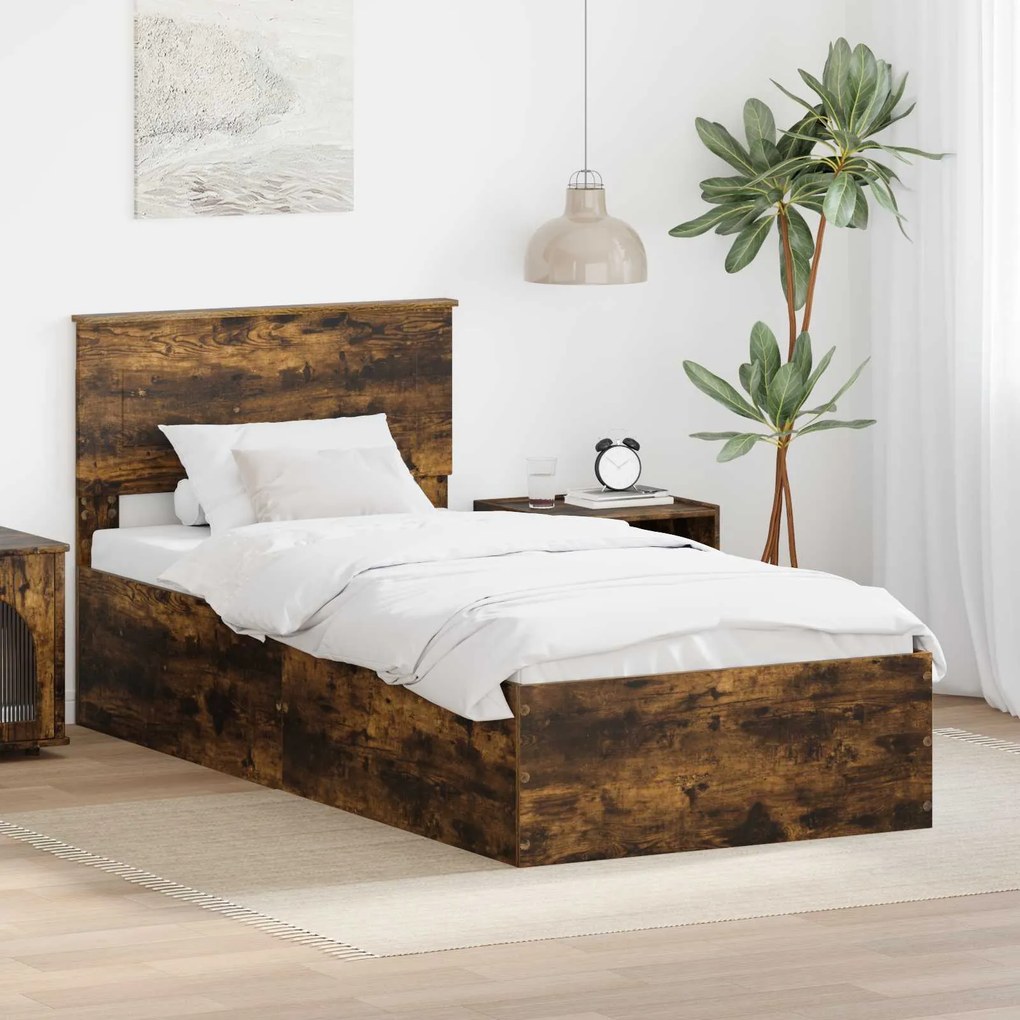 Rám postele s čelo Kouřový dub 75 x 190 cm Kompozitní dřevo 3408722