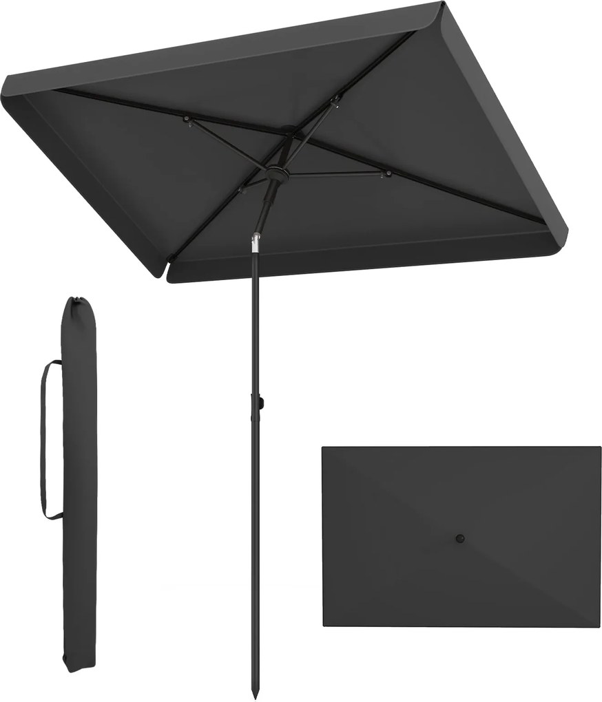 Costway Slunečník Obdélníkový s úhlem sklonu 30° Ohebný – 200 × 130 cm, šedá