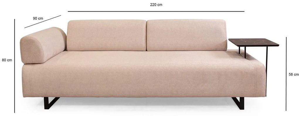 Rozkládací sedačka s odkládacím stolkem Vinaya 220 cm béžová