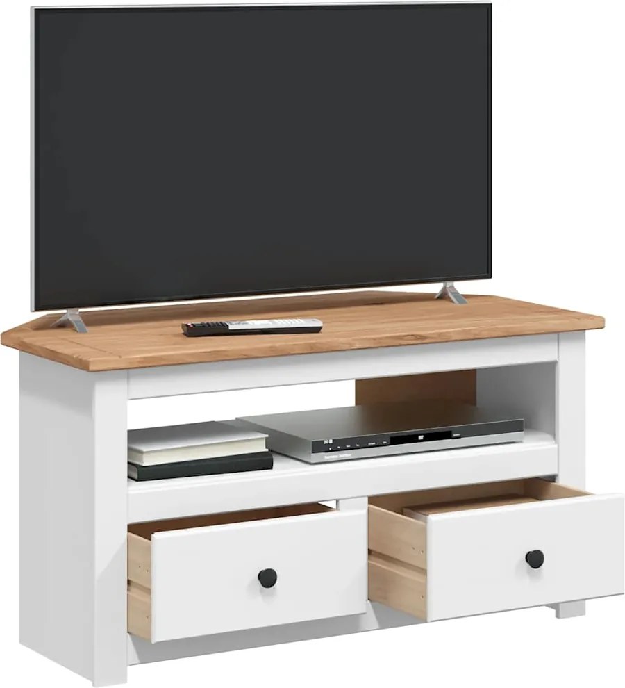 Rohová TV skříňka bílá 93x49x49 cm masivní borovice řada Panama 282687