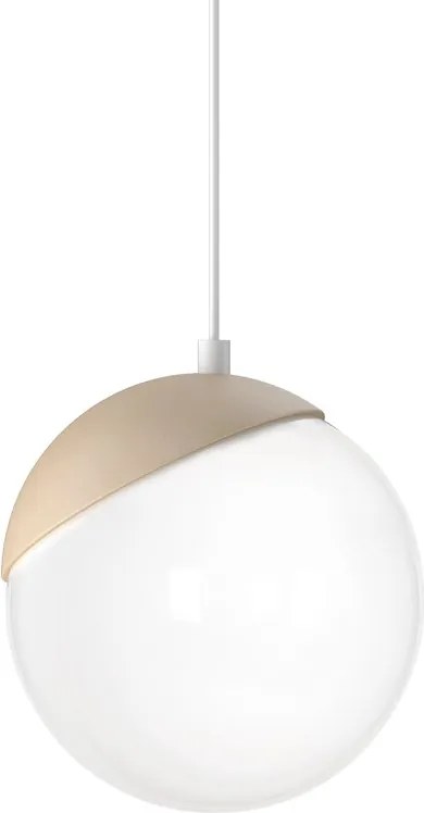 Závěsné svítidlo Sfera, 1x bílé skleněné stínítko, w/dřevo