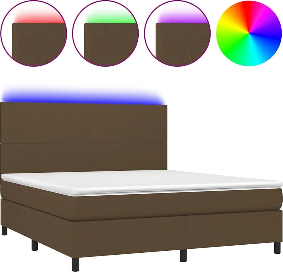 Box spring postel s matrací a LED tmavě hnědá 180x200 cm textil 3134736