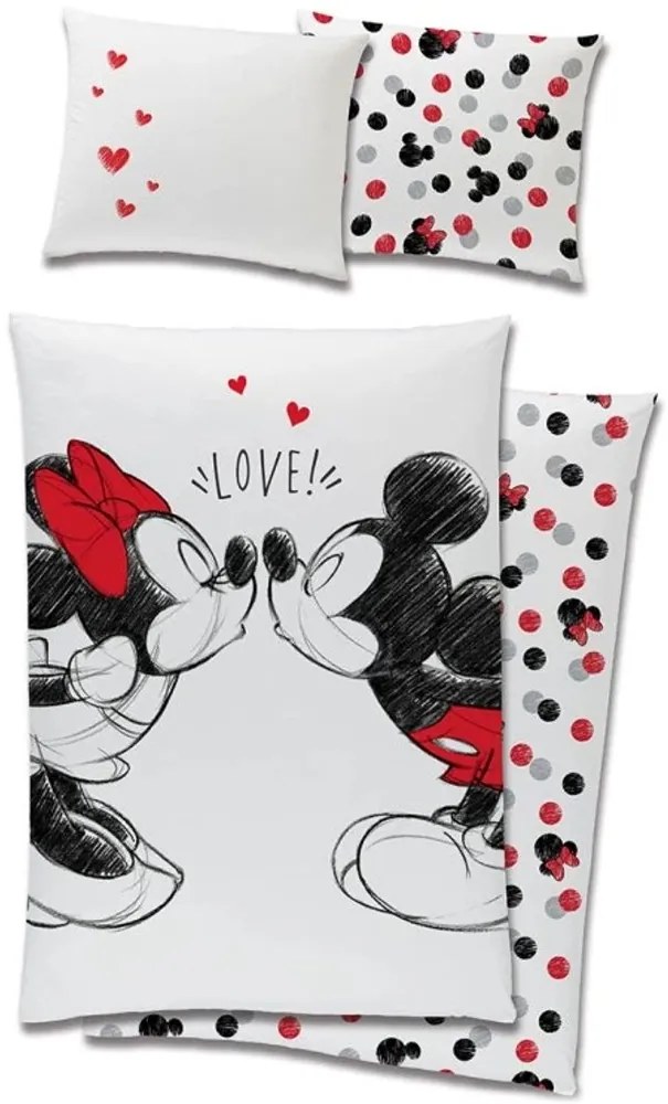 Bavlněné ložní povlečení Minnie &amp; Mickey Mouse - motiv Love - 100% bavlna Renforcé - 90 x 70 cm + 140 x 200 cm