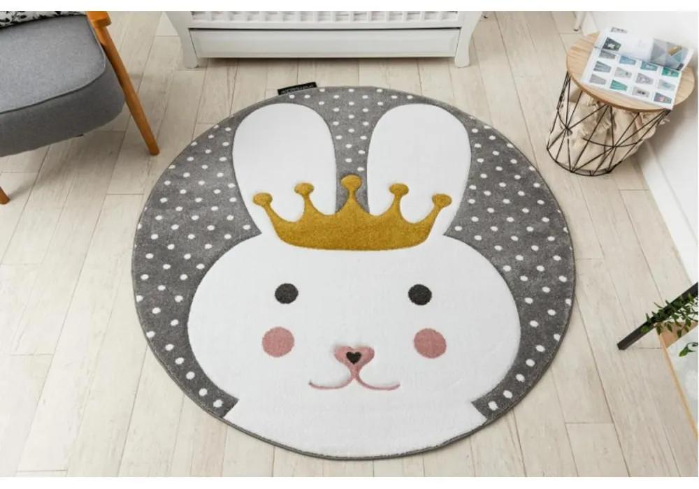 Dětský kusový koberec Králíček šedý kruh 120cm