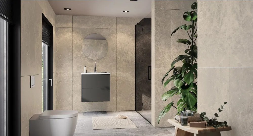 Antracitová matná závěsná skříňka pod umyvadlo 61x61 cm Bodera – Germania