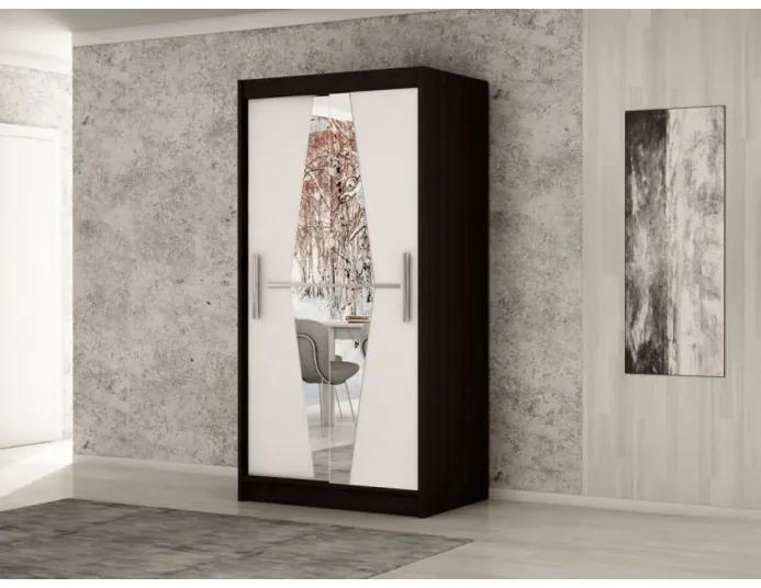Moderní skříň se zrcadly a posuvnými dveřmi Kamila 120 v barvě wenge-bílá