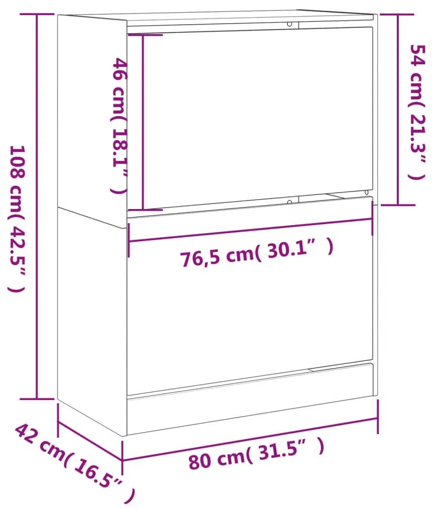 Botník se 2 výklopnými zásuvkami šedý sonoma 80 x 42 x 108 cm - Default Title
