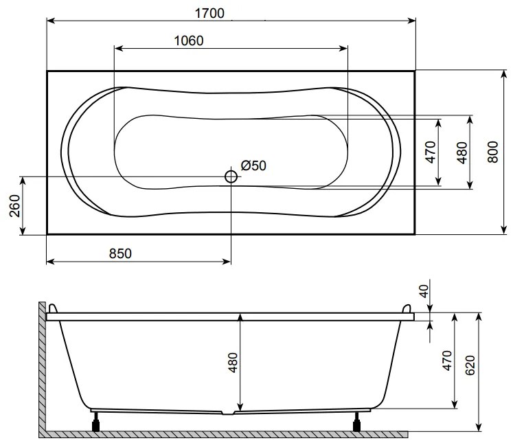 Arttec KRONA SURF 170 x 80 cm PAN04393 hydromasážní vana