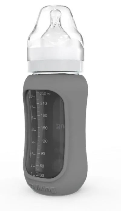 EcoViking Kojenecká lahev skleněná 240 ml široká silikonový obal Licorice Black