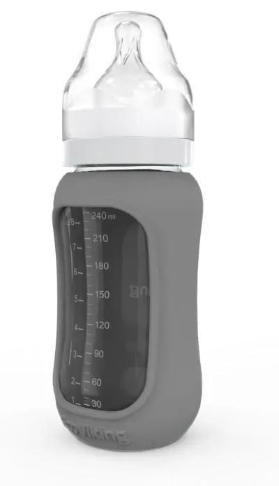 EcoViking Kojenecká lahev skleněná 240 ml široká silikonový obal Růžová