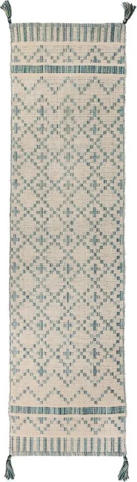 Kusový koberec Leela Ivory/Teal, 60x200, modrá, chodba / predsieň, Flair Rugs