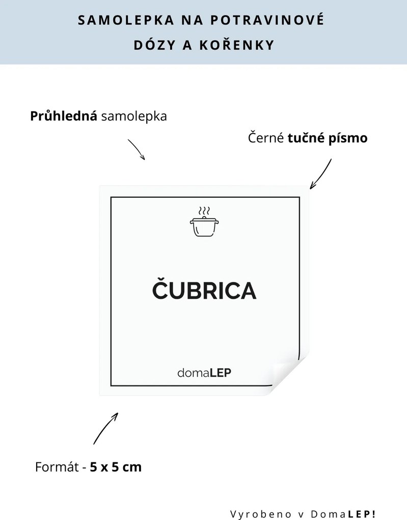 Samolepka na kořenky ČUBRICA průhledná 5 × 5 cm tučné písmo