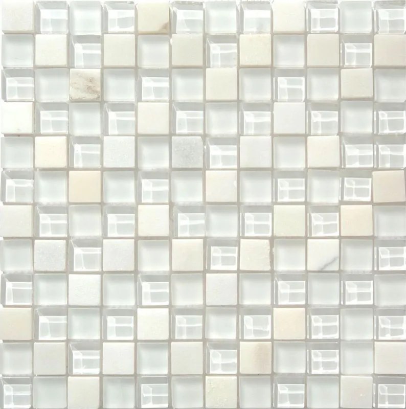MSX Kamenná mozaika se sklem bílá Bianco Puro 2,3x2,3 (30x30) cm - MOS23BP