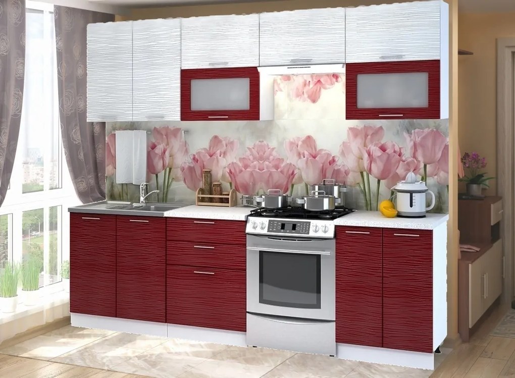 Casarredo Kuchyně VALERIA 260 bk/red/white stripe