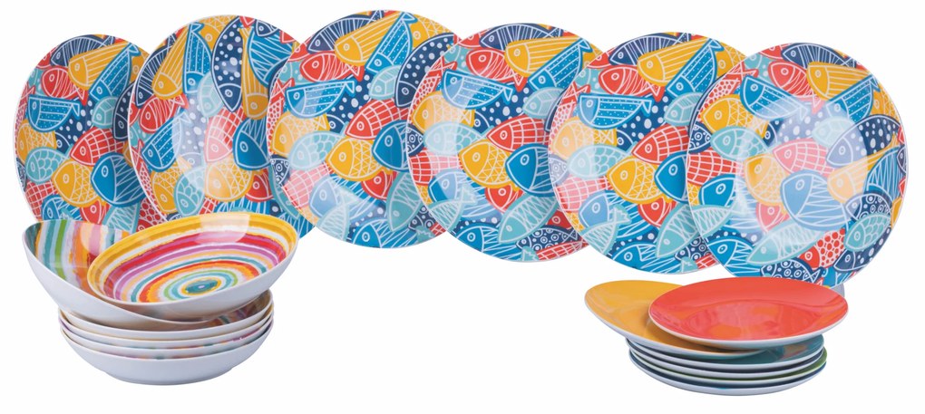 VILLA D’ESTE HOME TIVOLI Servis talířů Sea Fish 18 kusů, barevný, dekor ryby